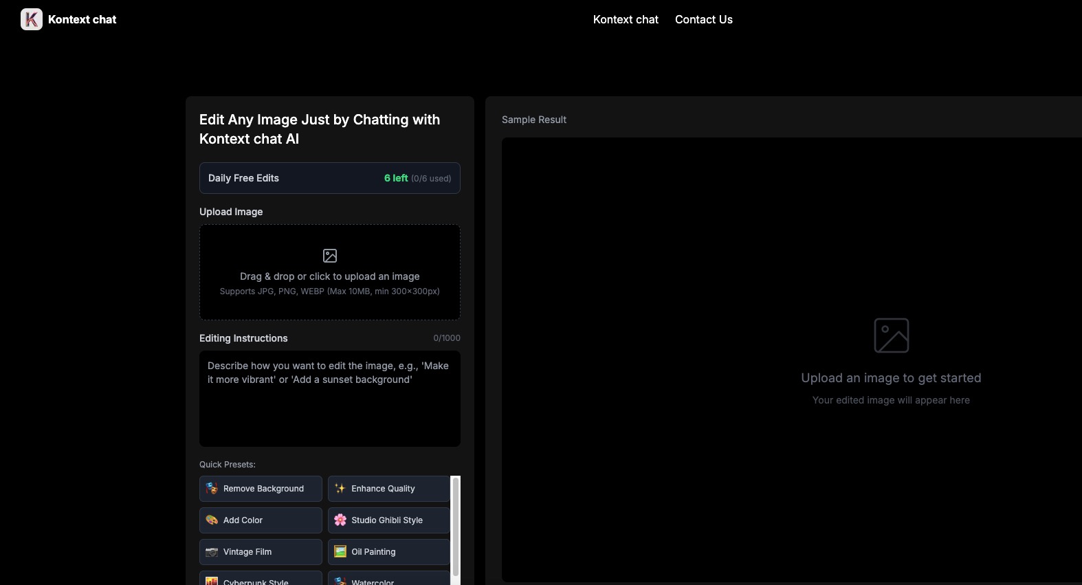 Kontext chat | AI Image Editor - Edit Images by Chatting with Flux.1 Kontext